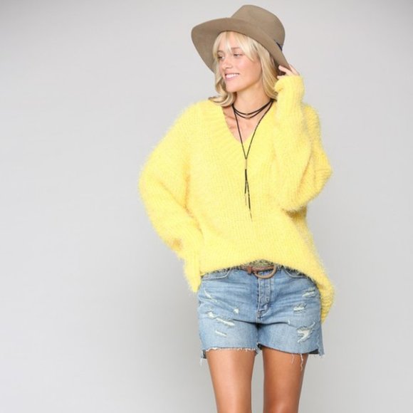 Kyemi | Sweaters | New Kyemi Yellow Fuzzy Soft Sweater Sexy Top Small ...